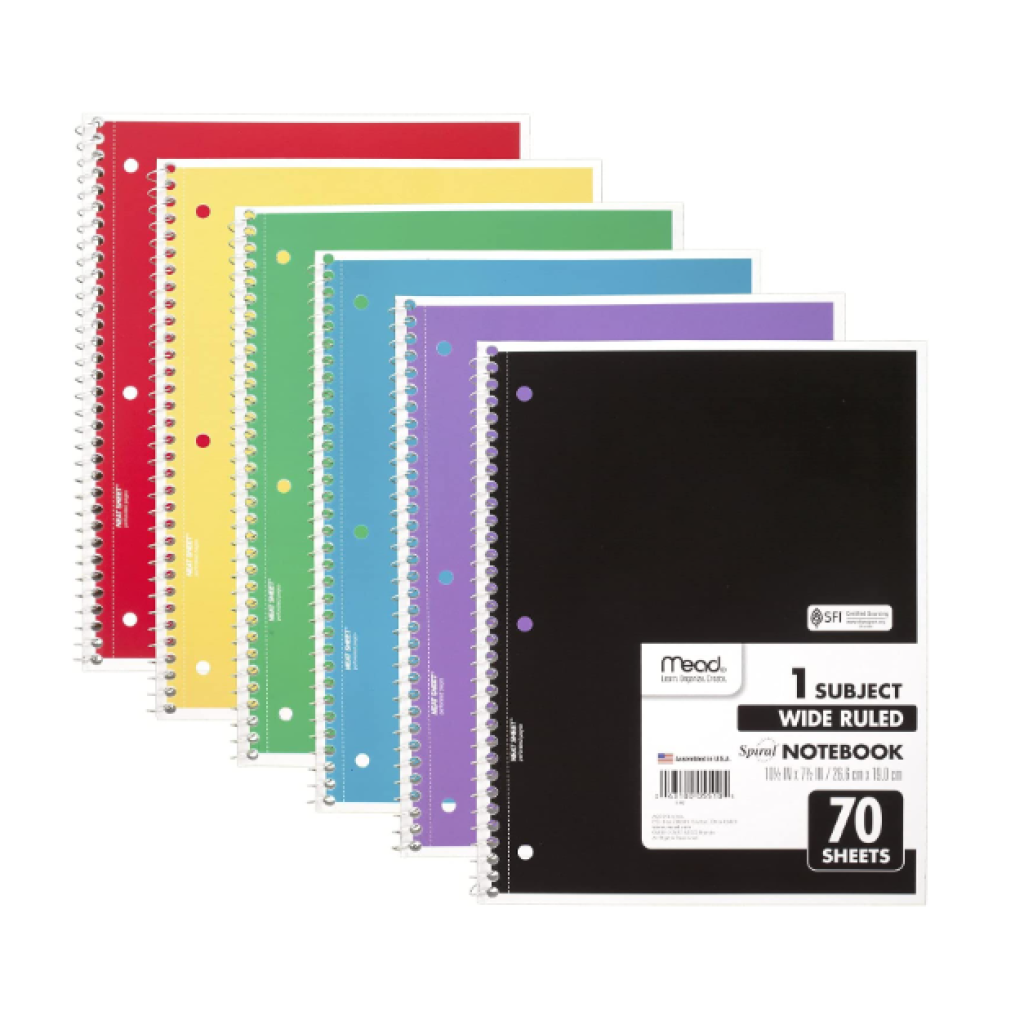 Mead Spiral Notebooks 6 Pack 1 Subject Wide Ruled Paper 10 1 2 X 8 Mead Spiral Notebooks 6 Pack 1 Subject Wide Ruled Paper 10 1 2 X 8